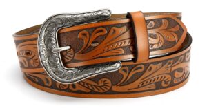 cr brown western belts for women - 1.5" leather cowgirl belt for jeans - country belt for women with big vintage buckle