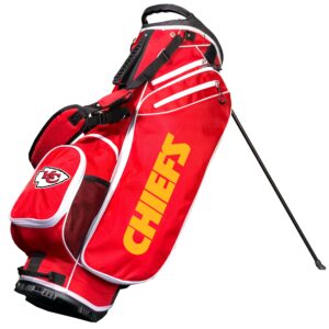 team golf nfl kansas city chiefs birdie golf stand bag, lightweight, 14-way club divider, spring action stand, insulated cooler pocket, velcro glove and umbrella holder & padded handles