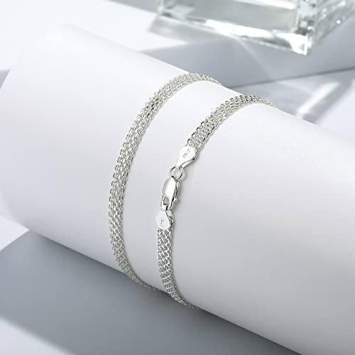 BRIJEWNES Silver Bracelets for Women 925 Sterling Silver Bracelets for Women 4.5mm Mesh Link Chain Bracelet for Women Solid Silver Chain Bracelets for Women 8 Inches Silver Bracelet Jewelry for Women