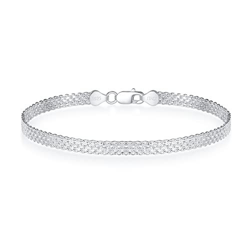 BRIJEWNES Silver Bracelets for Women 925 Sterling Silver Bracelets for Women 4.5mm Mesh Link Chain Bracelet for Women Solid Silver Chain Bracelets for Women 8 Inches Silver Bracelet Jewelry for Women