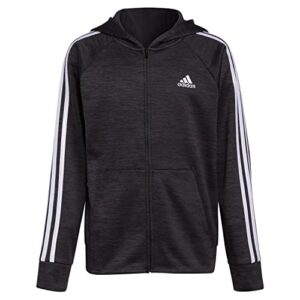 adidas boys' zip front indicator hooded jacket, dark black heather, x-large (18/20)