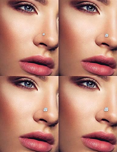 Vsnnsns 20G Threadless Push in Nose Rings for Women Men 316L Surgical Stainless Steel L Shaped Nose Studs Screw Bone Nose Rings Piercings 20 Gauge Nostril Piercing Nose Studs Jewelry Diamond CZ 2mm