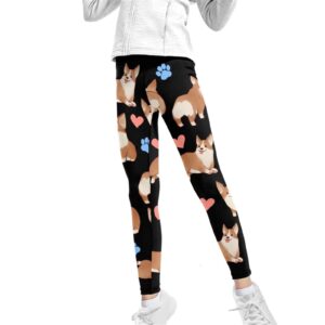 COEQINE Cute Corgi Print Girls Yoga Dancing Leggings Size 4-13 Years Kids Teens Stretch Ankle Length Pants Running Active Yoga Tights