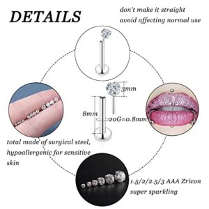 Vsnnsns 20G Threadless Push in Nose Rings for Women Men 316L Surgical Stainless Steel L Shaped Nose Studs Screw Bone Nose Rings Piercings 20 Gauge Nostril Piercing Nose Studs Jewelry Diamond CZ 2mm