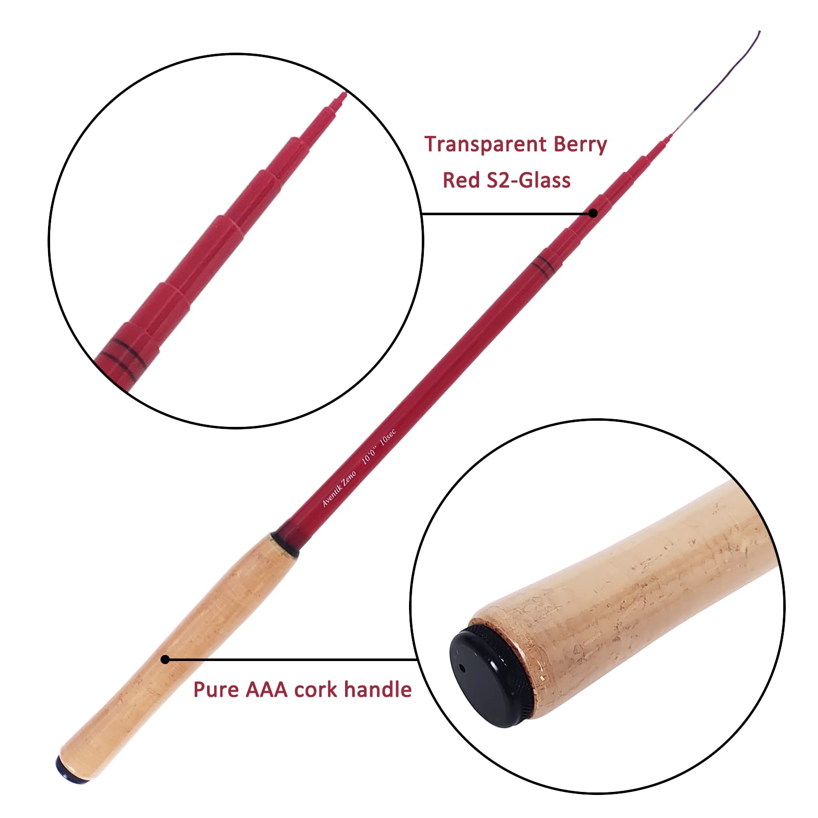 Aventik Zeno S2-Glass Tenkara Rod(10'0'' 10Sec, Berry Red)