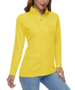 crysully women's upf 50+ long sleeve 1/4 zip lightweight pullover hiking workout tops yellow