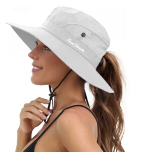 sun hats for women beach hat ponytail hat womens sun hat with uv protection wide brim pure beige