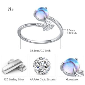 CUOKA MIRACLE Turquoise/Moonstone Ring 925 Sterling Silver Turquoise/Moonstone Adjustable Ring Hypoallergenic Ring for Sensitive Ears Jewelry Gift for Women (Moonstone)