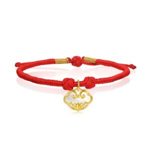 chow sang sang cultural blessings 999 24k solid gold mother of pearl ruyi lock with red thread blessing bracelet for women 92033b | 8.6 inches, (22 cm)