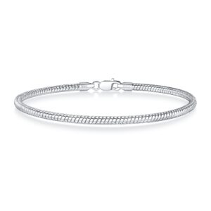 brijewnes silver bracelets for women 925 sterling silver bracelets for women 3mm round snake chain bracelet for women solid silver chain bracelets for women 7 inches silver bracelet jewelry for women