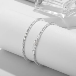 BRIJEWNES Silver Bracelets for Women 925 Sterling Silver Bracelets for Women 3mm Round Snake Chain Bracelet for Women Solid Silver Chain Bracelets for Women 7 Inches Silver Bracelet Jewelry for Women