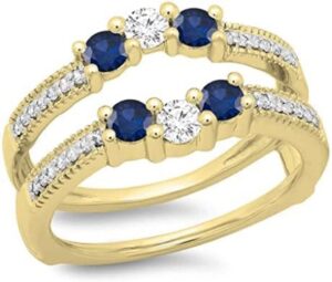 aryan jewels 2.30 ct round cut blue sapphire & diamond enhancer engagement wedding women's ring 14k yellow gold finish (9)