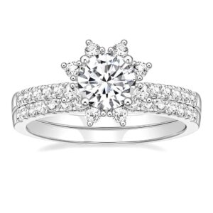 tigrade 1.25ct bridal ring sets round cz engagement rings promise rings for her wedding bands for women size 4-11, silver, size 6.5