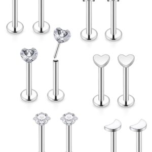 Vsnnsns 18G Threadless Push in Lip Rings Stainless Surgical Steel Labret Monroe Lip Rings Nail Cartilage Tragus Helix Earrings Studs Nose Ring Medusa Piercing Jewelry For Women Men 8MM 18 Gauge