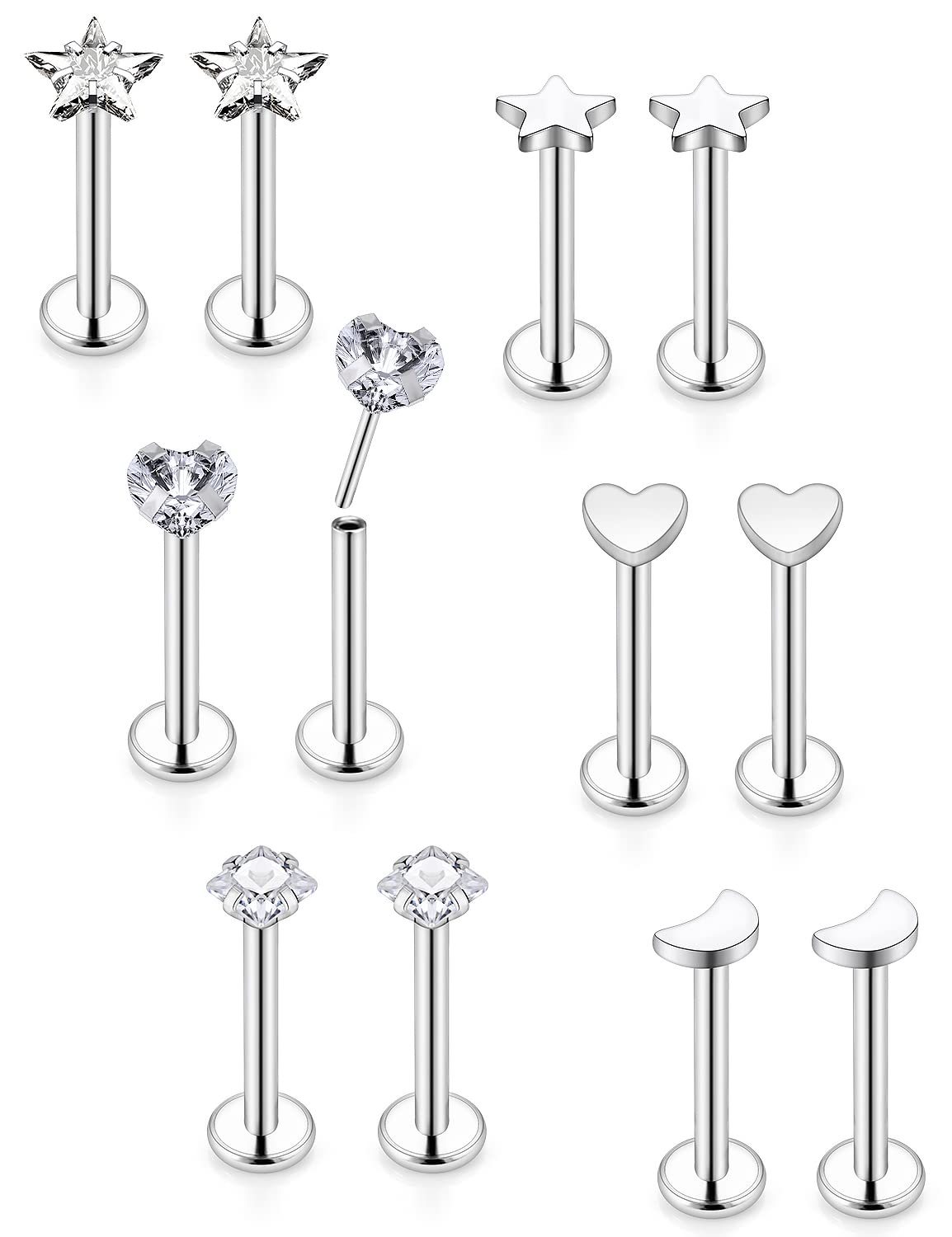 Vsnnsns 18G Threadless Push in Lip Rings Stainless Surgical Steel Labret Monroe Lip Rings Nail Cartilage Tragus Helix Earrings Studs Nose Ring Medusa Piercing Jewelry For Women Men 8MM 18 Gauge