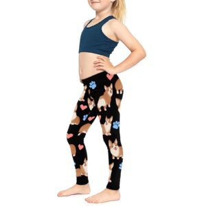 COEQINE Cute Corgi Print Girls Yoga Dancing Leggings Size 4-13 Years Kids Teens Stretch Ankle Length Pants Running Active Yoga Tights