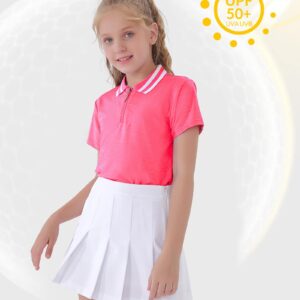 EXARUS Girls' Short Sleeve Golf Tennis Polo Shirts Kids 1/4 Zip Athletic Workout Quick Dry Golf Clothes UPF 50+ T-Shirts Rose 8 Years