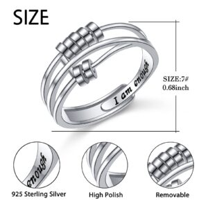 DAOSHANG Sterling Silver fidget ring anxiety ring for women spinner i am enough ring adjustable Inspirational Jewelry Statement Graduation Gift