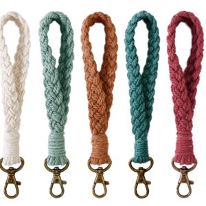 Poagoep Macrame Boho Keychain Bracelet Handmade Wristlet Keychain Keyring Holder Wrist Lanyard for Women（3）