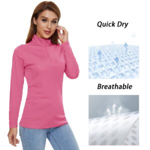 CRYSULLY Women's Shirts Summer Athletic Shirt Long Sleeve Top Outdoor Hiking Slim Fit Shirt Rose