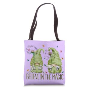 believe in the magic gnome for women dandelion butterfly tote bag