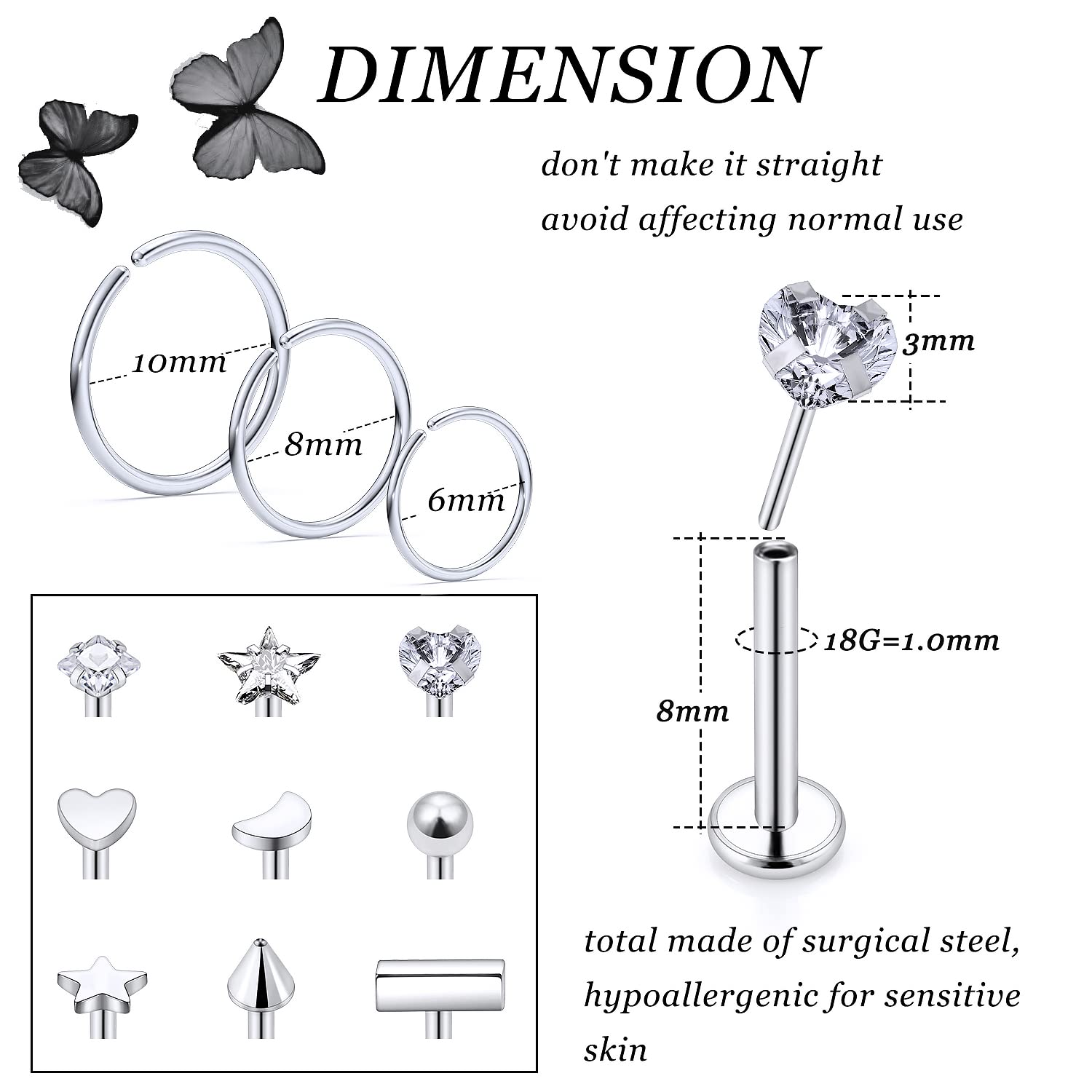 Vsnnsns 18G Threadless Push in Nose Rings for Women Men 316L Surgical Stainless Steel L Shaped Nose Studs Screw Bone Nose Rings Hoops Piercings 18 Gauge Nostril Piercing Nose Studs Jewelry 2mm CZ