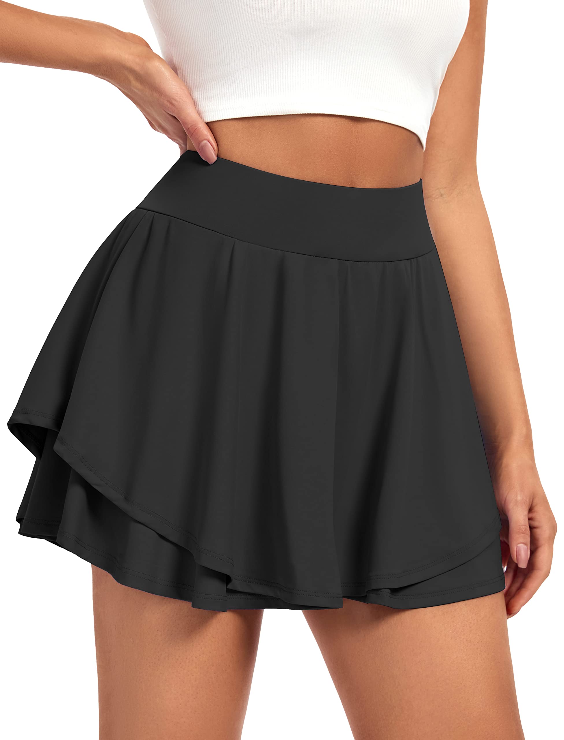 IUGA Tennis Skirts for Women with Pockets Shorts Athletic Golf Skorts Skirts for Women High Waisted Running Workout Skorts Black