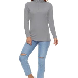 CRYSULLY Women's Classic Long Sleeve Shirts Lightweight Sun Protection Outdoor Running Top Light Grey