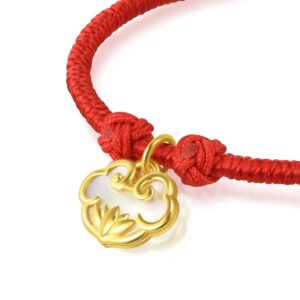 CHOW SANG SANG Cultural Blessings 999 24K Solid Gold Mother of Pearl Ruyi Lock with Red Thread Blessing Bracelet for Women 92033B | 8.6 Inches, (22 CM)