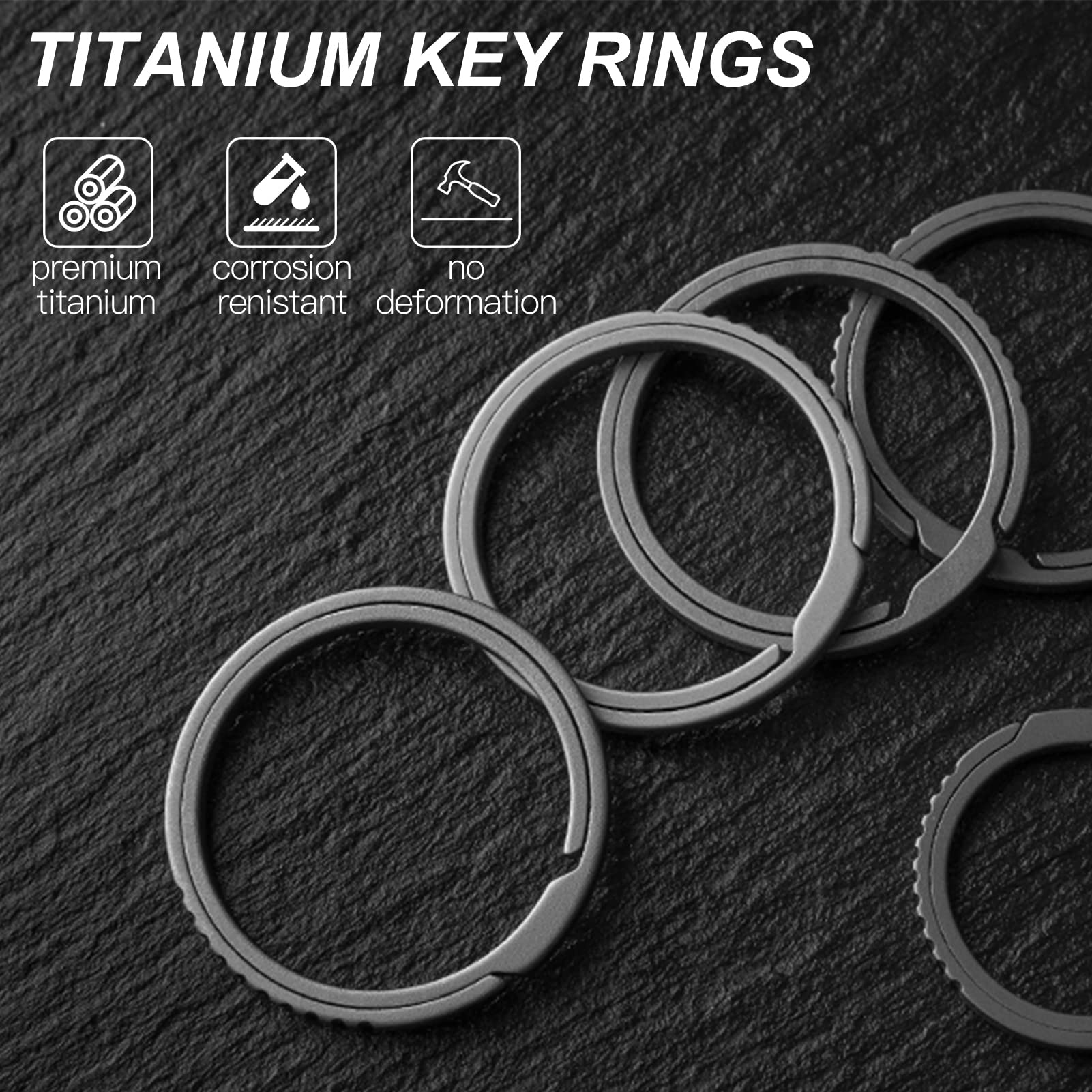 FEGVE Key Ring, Titanium Side Pushing Key Rings Keychain Rings Small Split Keyrings for Men (Grey-8pcs)