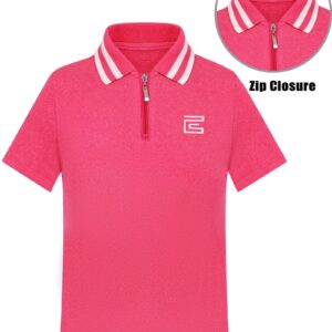 EXARUS Girls' Short Sleeve Golf Tennis Polo Shirts Kids 1/4 Zip Athletic Workout Quick Dry Golf Clothes UPF 50+ T-Shirts Rose 8 Years