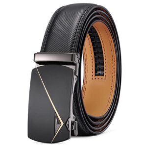 sendefn leather belt for men automatic ratchet buckle slide dress casual belts 1 3/8'' wide adjustable trim to fit(black-47)