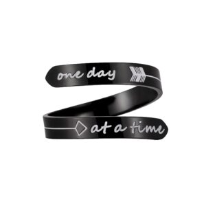 opening black one day at a time ring stainless steel adjustable jewelry inspirational opening stacking cute hiphop band