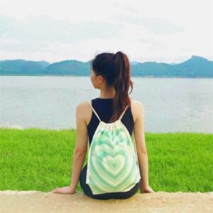 MOSITU Heart Drawstring Backpack Cotton Canvas Drawstring Bag for Women Gift Gym Draw String Bag Aesthetic Heart Backpack Sport Sack Bag Beach Travel Sackpack