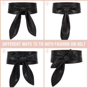 WHIPPY Women Obi Belt Fashion Wrap Around Wide Waistband Knotted Cinch Belt for Dress, Black, L