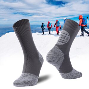 Agdkuvfhd Waterproof Hiking Socks for Men, Waterproof Warm Windproof Neoprene Socks Cold Weather Lightweight Seamless Anti Blister Hunting Sock 1 Pair (Gray, Large)