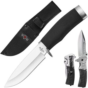 bundle of 2 items - hunting knife with sheath survival knives for men - best tactical camping hunting hiking knife - best camping hunting fishing hiking survival knofe - travel accessories gear