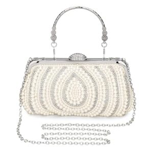 tanpell pearl clutch purses for women evening bag rhinestone handbag for wedding evening casual party (beige)