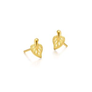 chow sang sang 999.9 24k solid gold leaf stud earrings for women 68725e