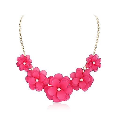 Flyonce Flower Collar Necklace, Floral Flower Statement Summer Beach Chokers Necklaces for Women Hot Pink