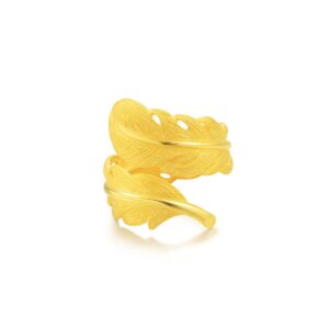 CHOW SANG SANG 999.9 24K Solid Gold Price-by-Weight 8.42g Gold Feather Ring for Women 86820R | Our Size 11 / US 5.25