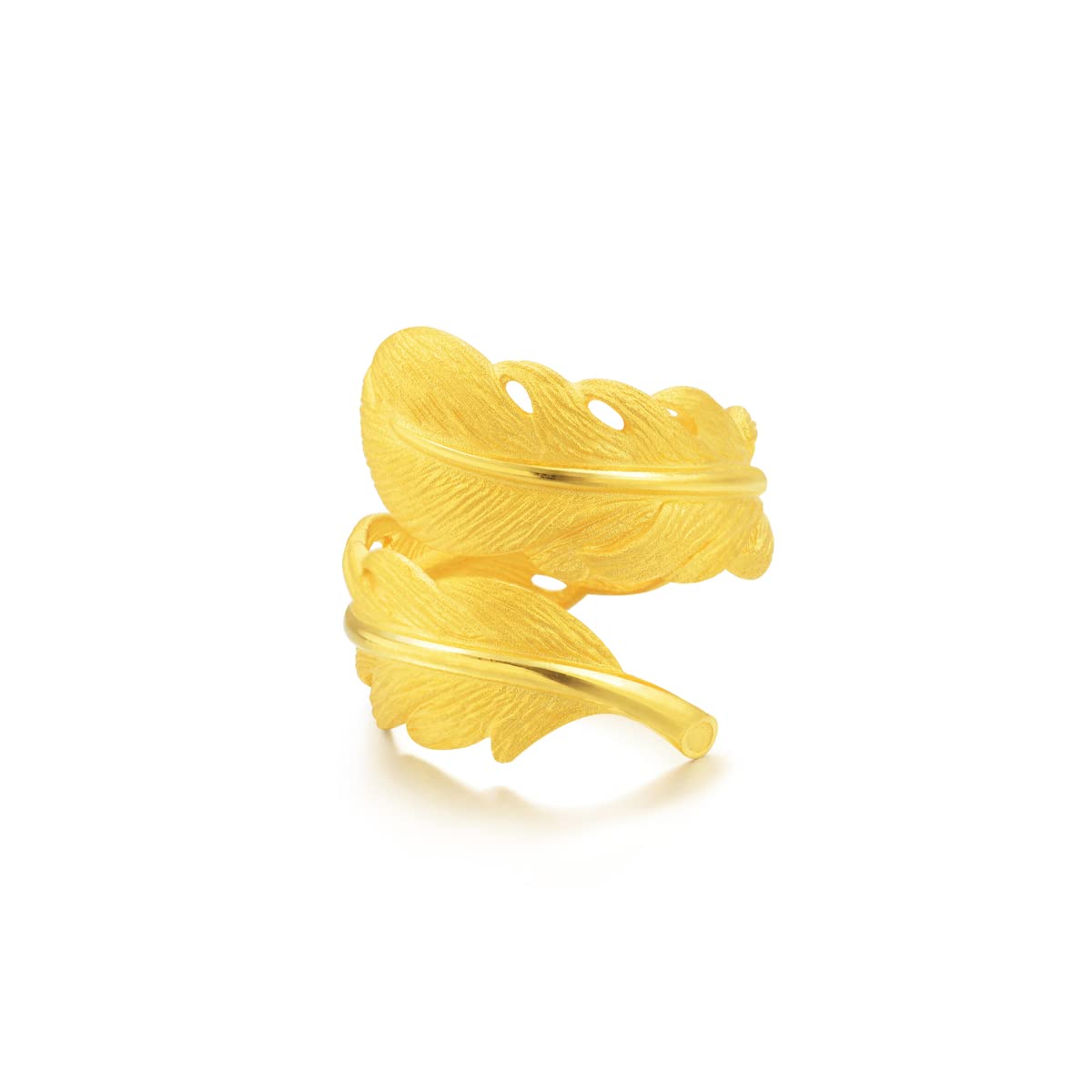 CHOW SANG SANG 999.9 24K Solid Gold Price-by-Weight 8.42g Gold Feather Ring for Women 86820R | Our Size 11 / US 5.25