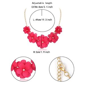 Flyonce Flower Collar Necklace, Floral Flower Statement Summer Beach Chokers Necklaces for Women Hot Pink