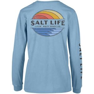 salt life vintage rays long sleeve boyfriend tee t shirt, atlantic blue, x-large us