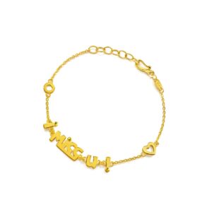 chow sang sang 999.9 24k solid gold price-by-weight 6.36g gold sweet message 'i miss you' bracelet for women 84310b | 7.4", (19 cm)