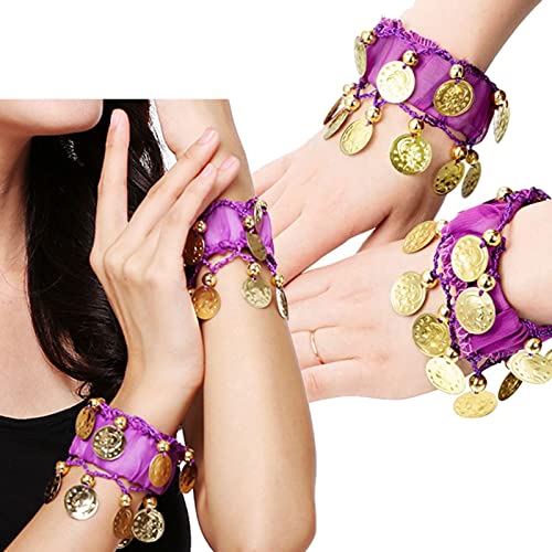 NUANNUAN 10 Pairs Belly Dance Wrist Cuff Ankle Chiffon Bracelet Band with Coin, Stretchy Belly Dance Bracelets Bangle Gypsy Jewelry Costume Accessory for Women Girl Halloween Drama Actors