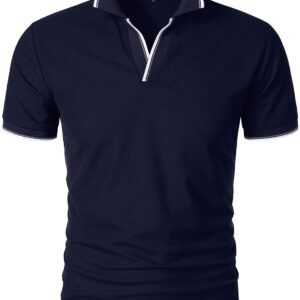 HOOD CREW Man’s Polo Shirt Casual Basic Designed V-Neck Tee Shirts Navy L