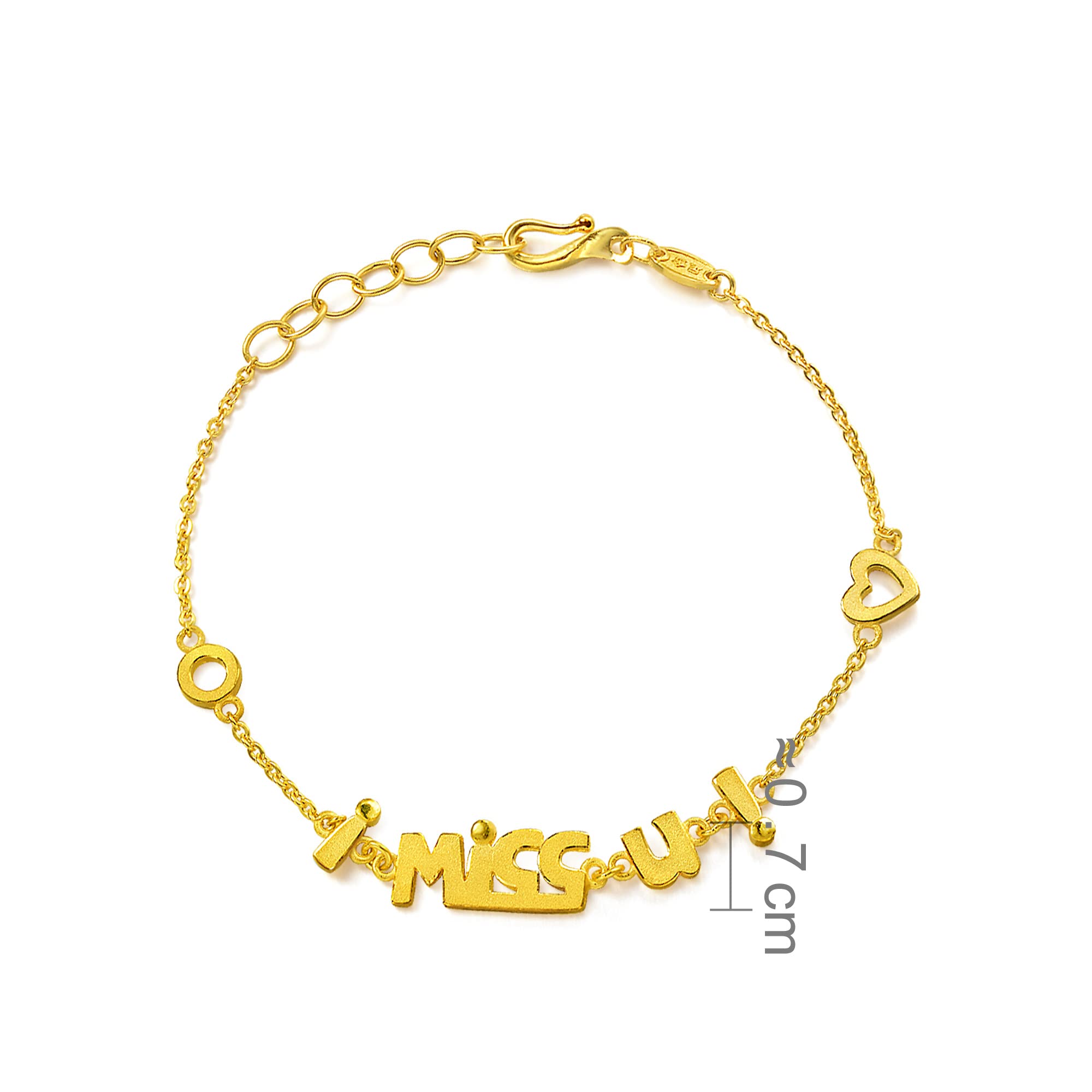 CHOW SANG SANG 999.9 24K Solid Gold Price-by-Weight 6.36g Gold Sweet Message 'I MISS YOU' Bracelet for Women 84310B | 7.4", (19 CM)