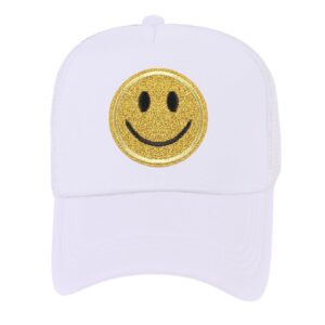 lycycse smile face hat womens mesh neon trucker hats with sequins smile patch preppy hat retro baseball cap