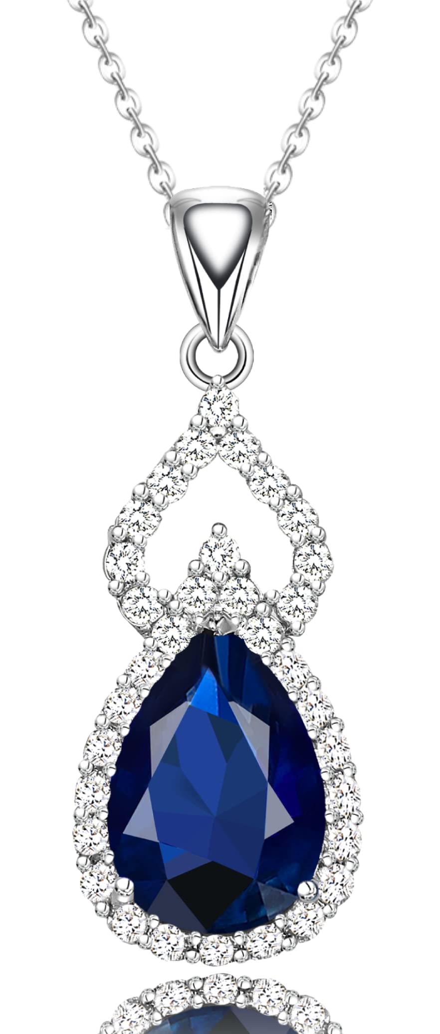 LMXXVJ Necklace Pendant for Women With Created Blue Sapphire,Silver Tone Teardrop Gem Birthstone Necklace Fashion Jewelry Valentine's Day Mother's Day Birthday Anniversary Prom Necklace Gift